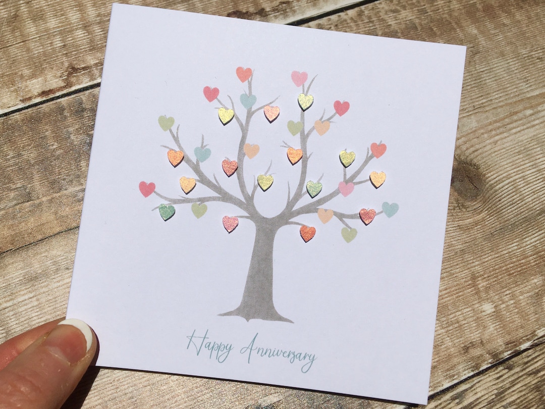 Tree of Life Card, Personalised Tree Card With Embellished Hearts ...