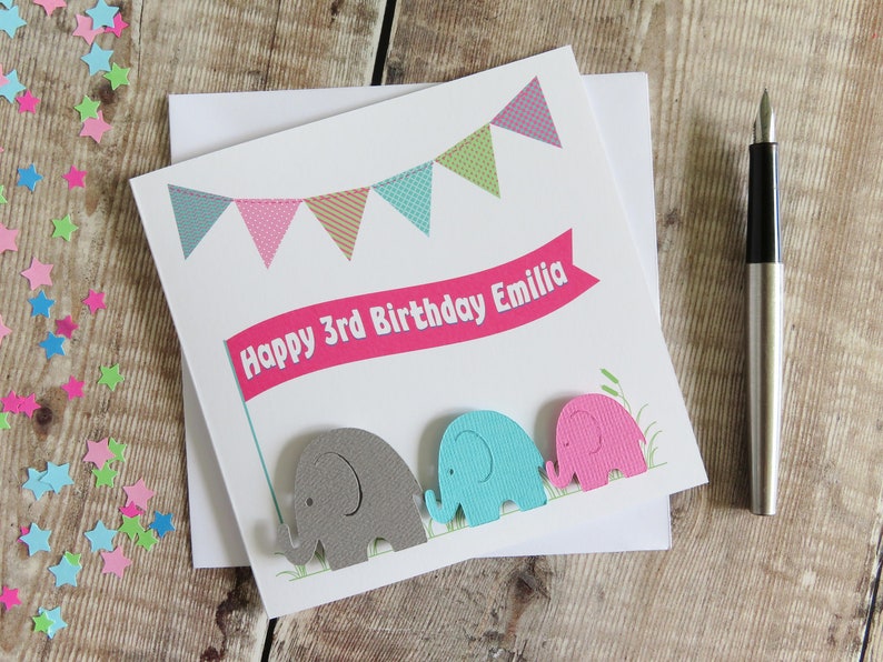 Personalised Child's Birthday Card Elephants on Parade | Etsy