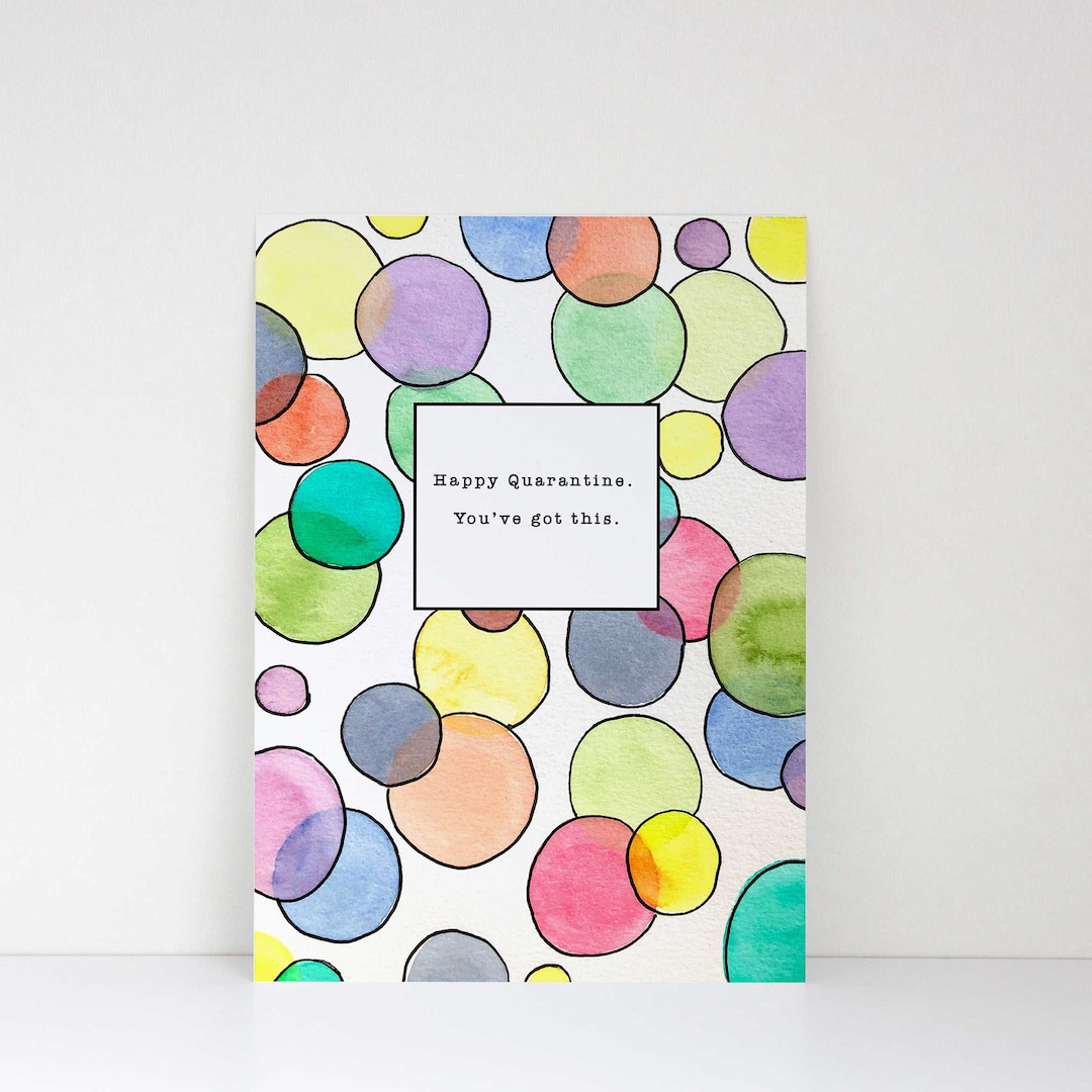 Quarantine Card, Printable Corona Card, Watercolor Happy Bubbles Covid ...