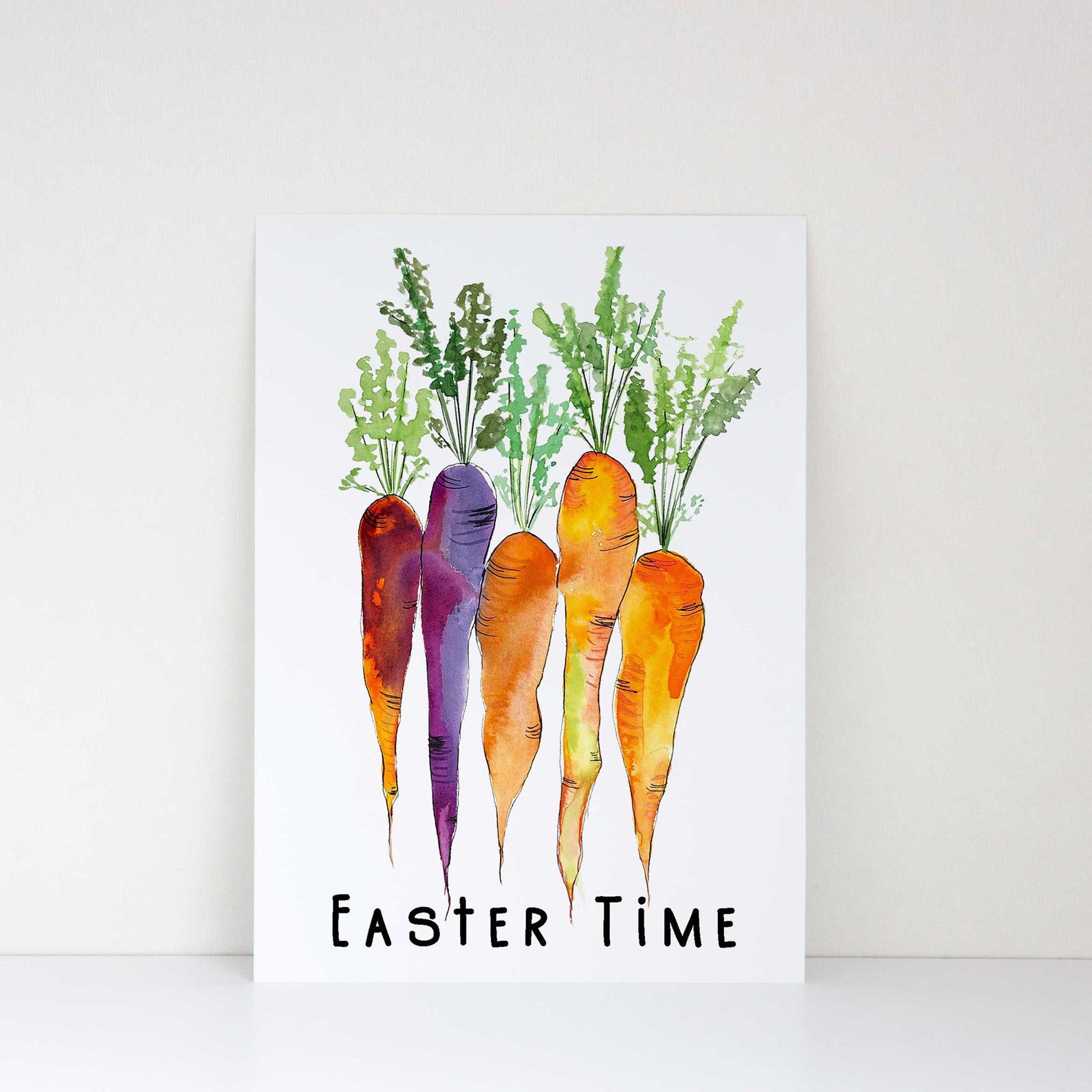 Easter Card, Printable Holiday Card, Watercolor Carrots, Atypical ...