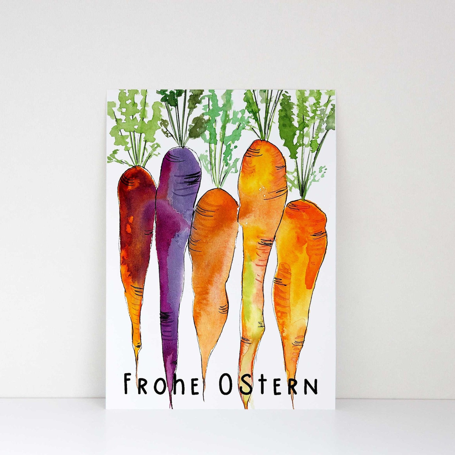 Easter Card, Printable Holiday Card, Watercolor Carrots, Unique German ...