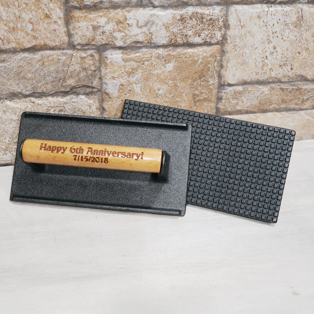 Personalized Steak Press, Engraved Cast Iron Burger Weight, 6th ...