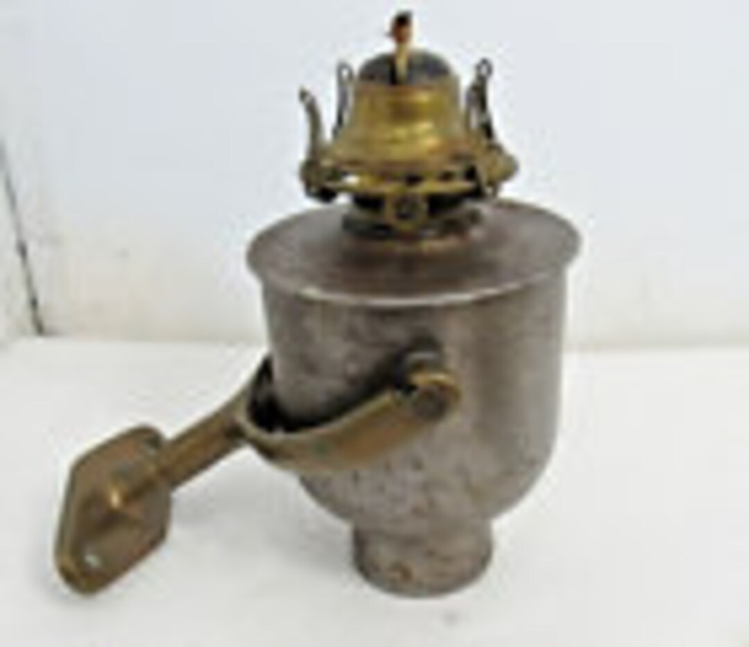 Antique Brass & Steel Gimbal Nautical Oil Lamp Wall Mounted Queen Anne ...