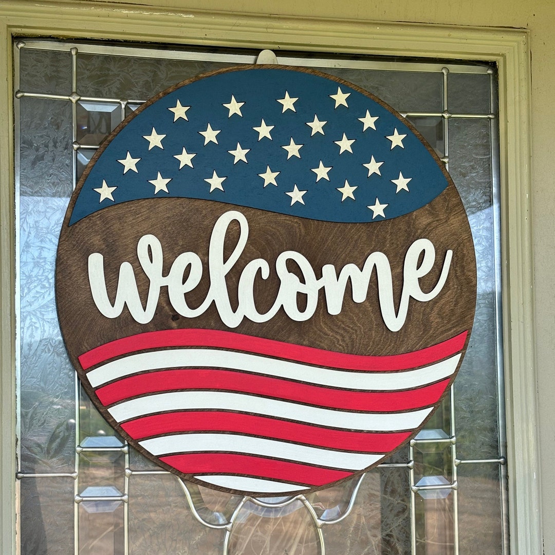 American Flag Door Hanger, Flag Door Hanger, Patriotic Welcome Sign ...