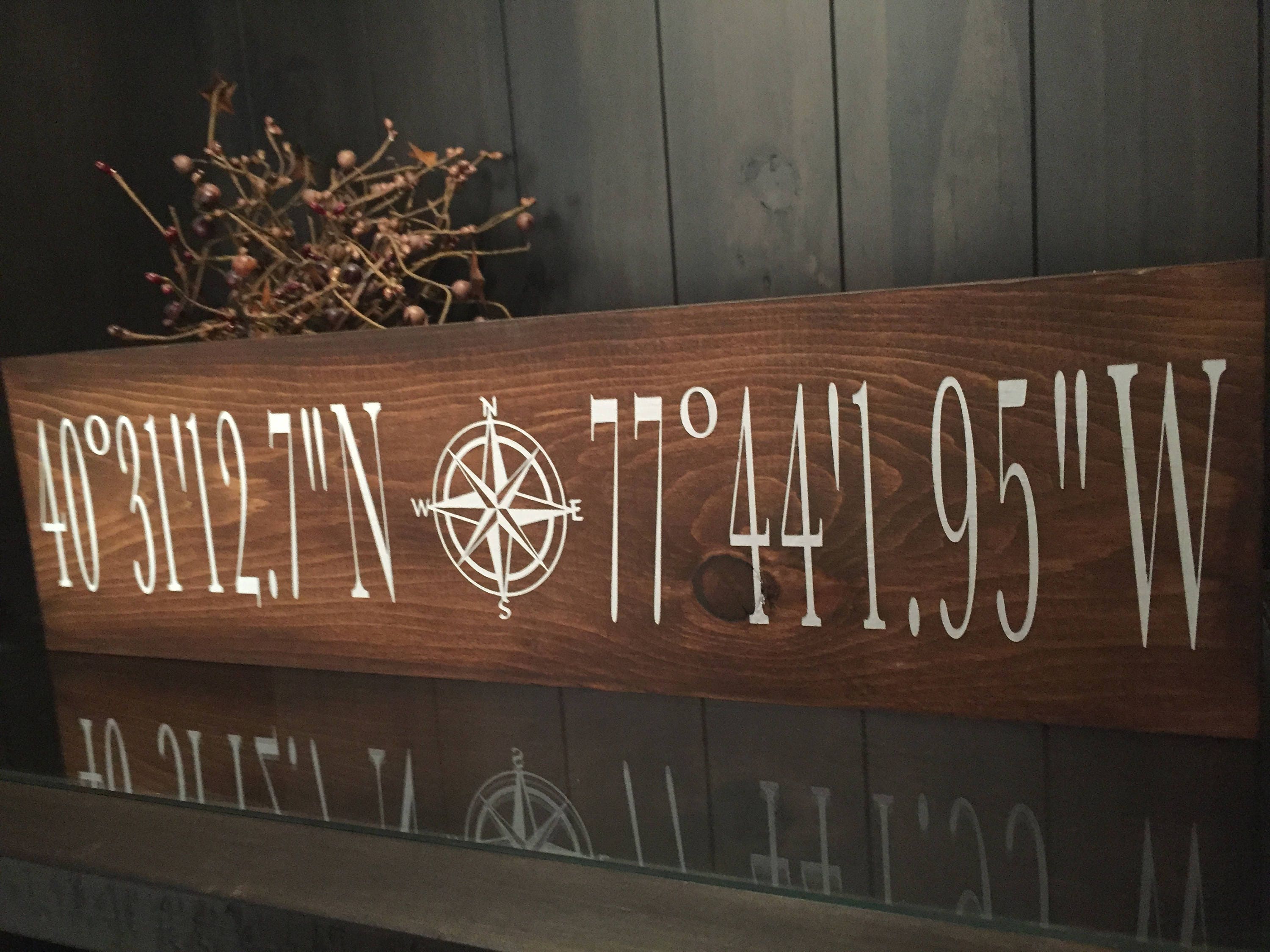 Latitude Wooden Sign, Personalized Latitude Longitude Sign, Coordinates ...