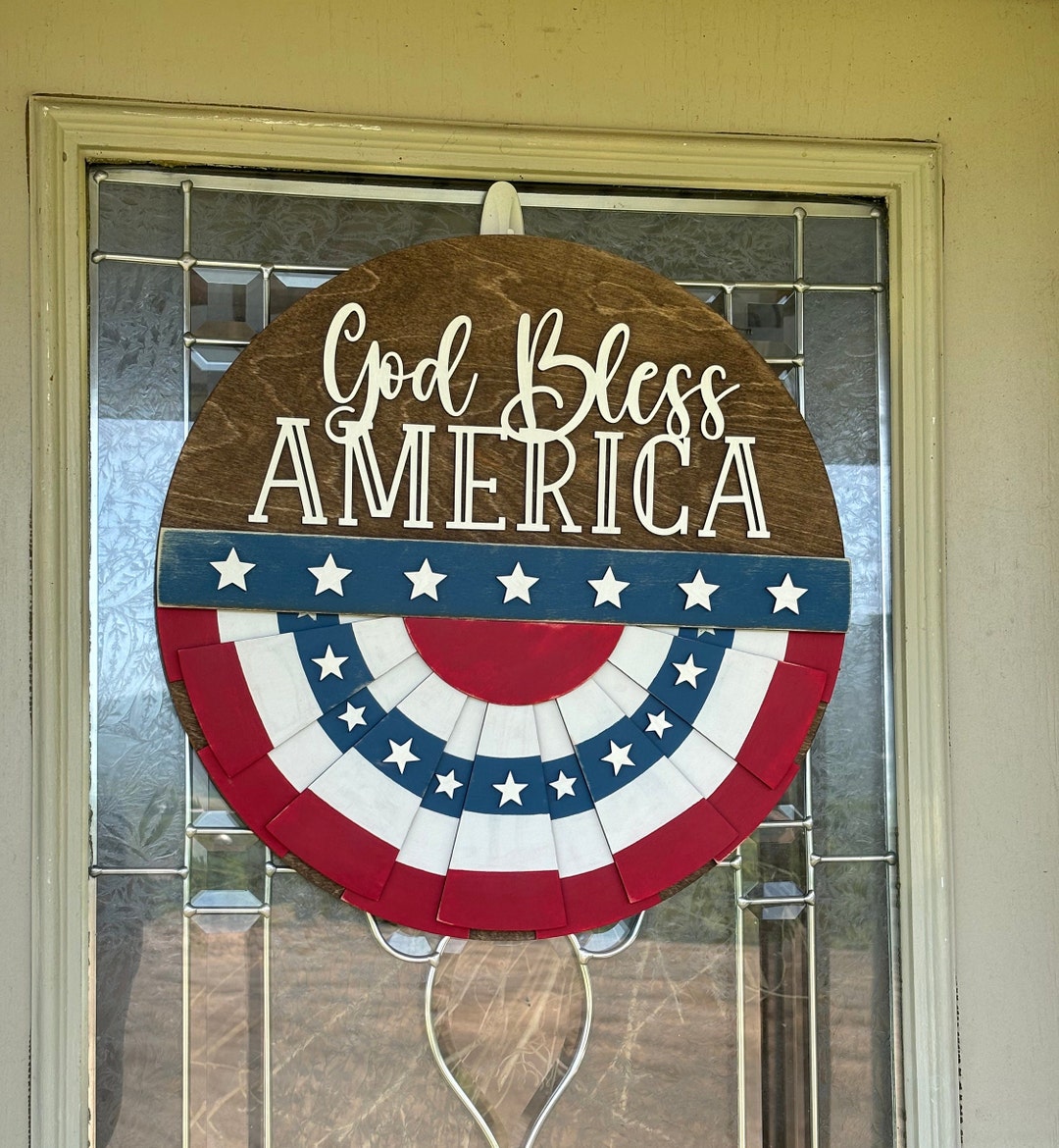 American Flag Door Hanger, American Flag Bunting Door Hanger, Memorial ...