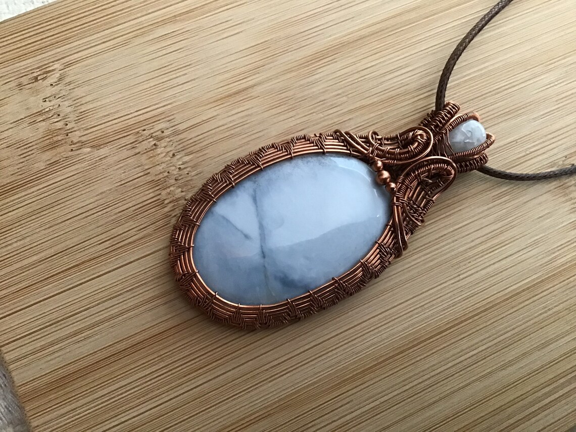 Large Statement Handmade Oxidized Copper Wire Weaved Blue Opal Agate ...