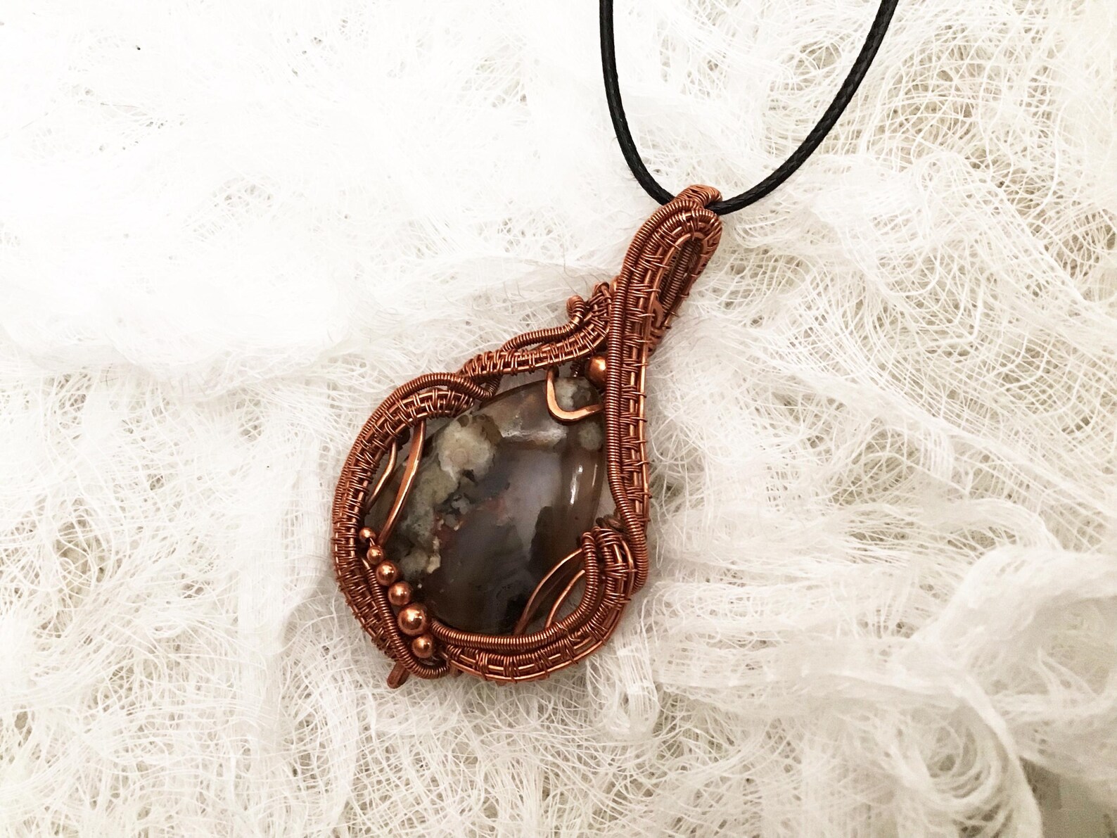 Large Handmade Copper Wire Weaved Flower Agate Statement Pendant - Etsy