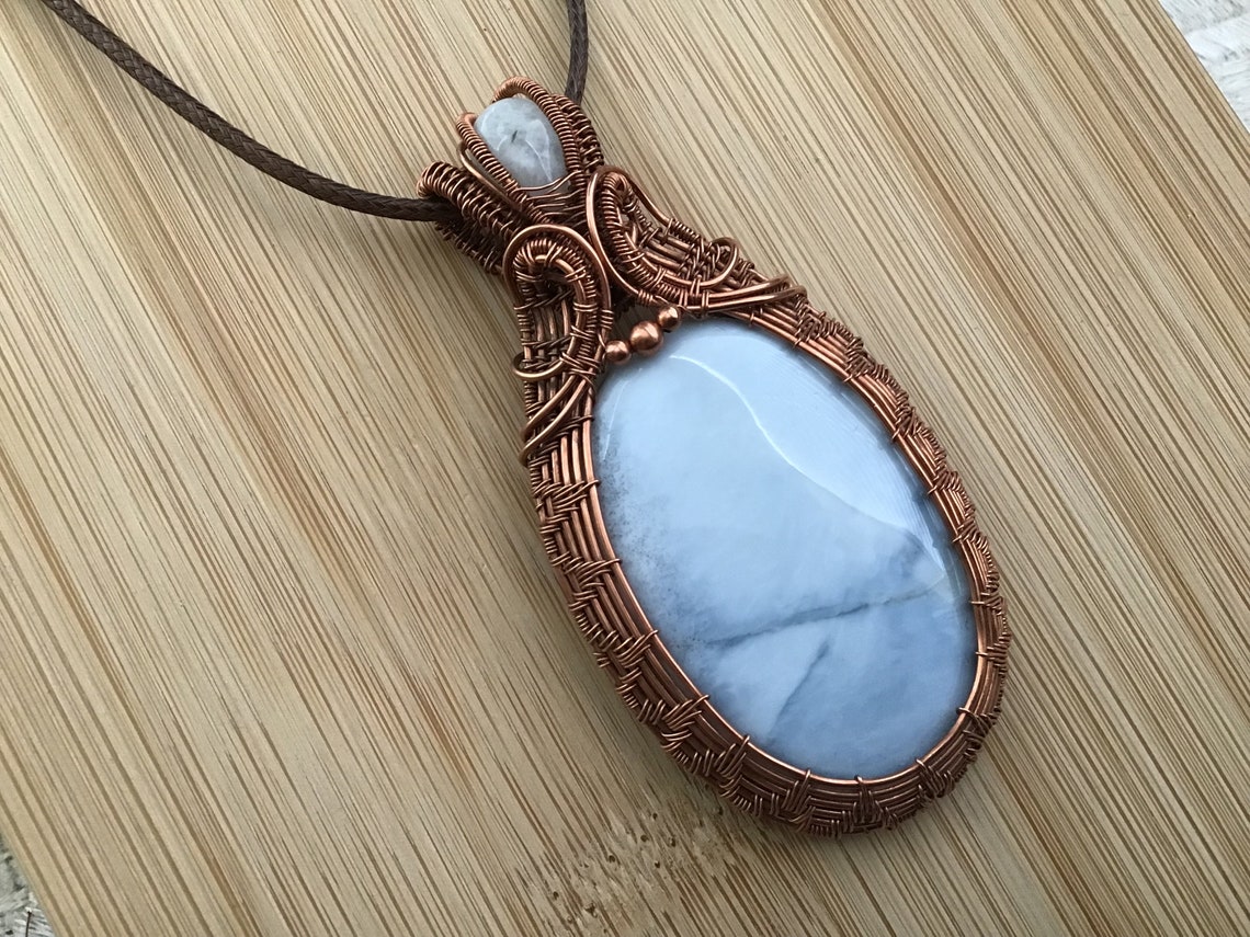 Large Statement Handmade Oxidized Copper Wire Weaved Blue Opal Agate ...