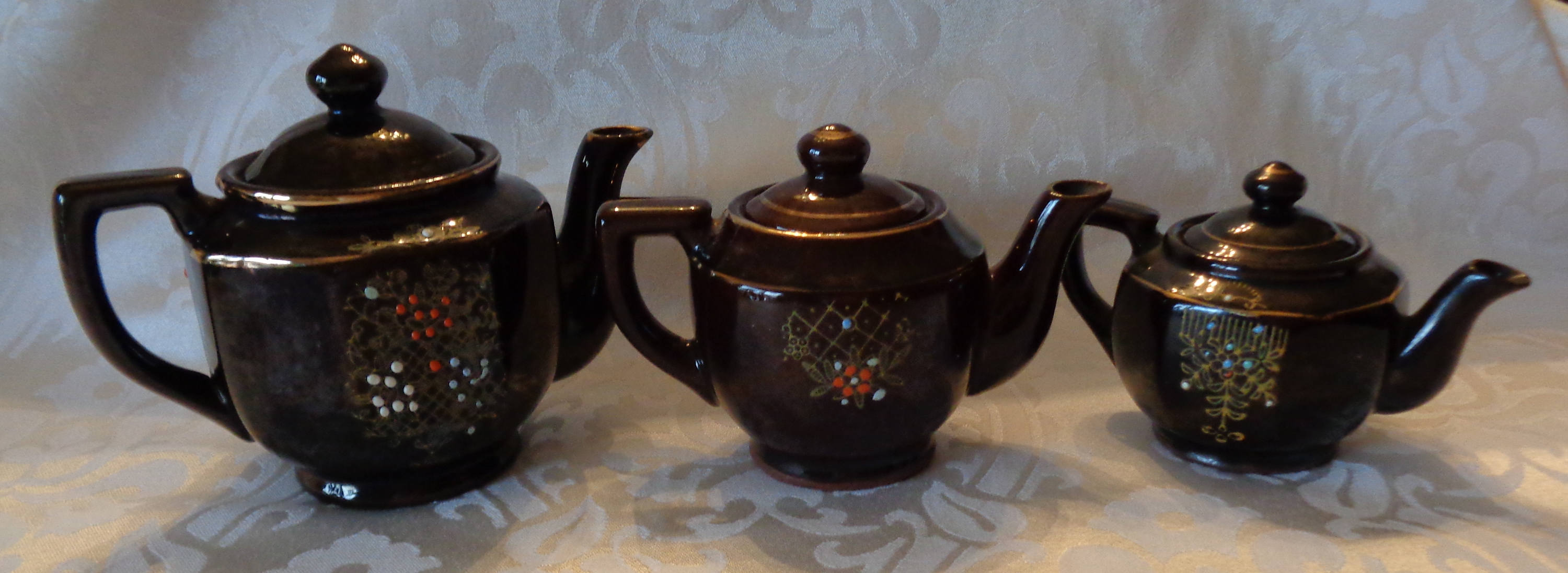 Vintage Mid-century ACME Brown Redware Hand Painted Teapots Set of ...