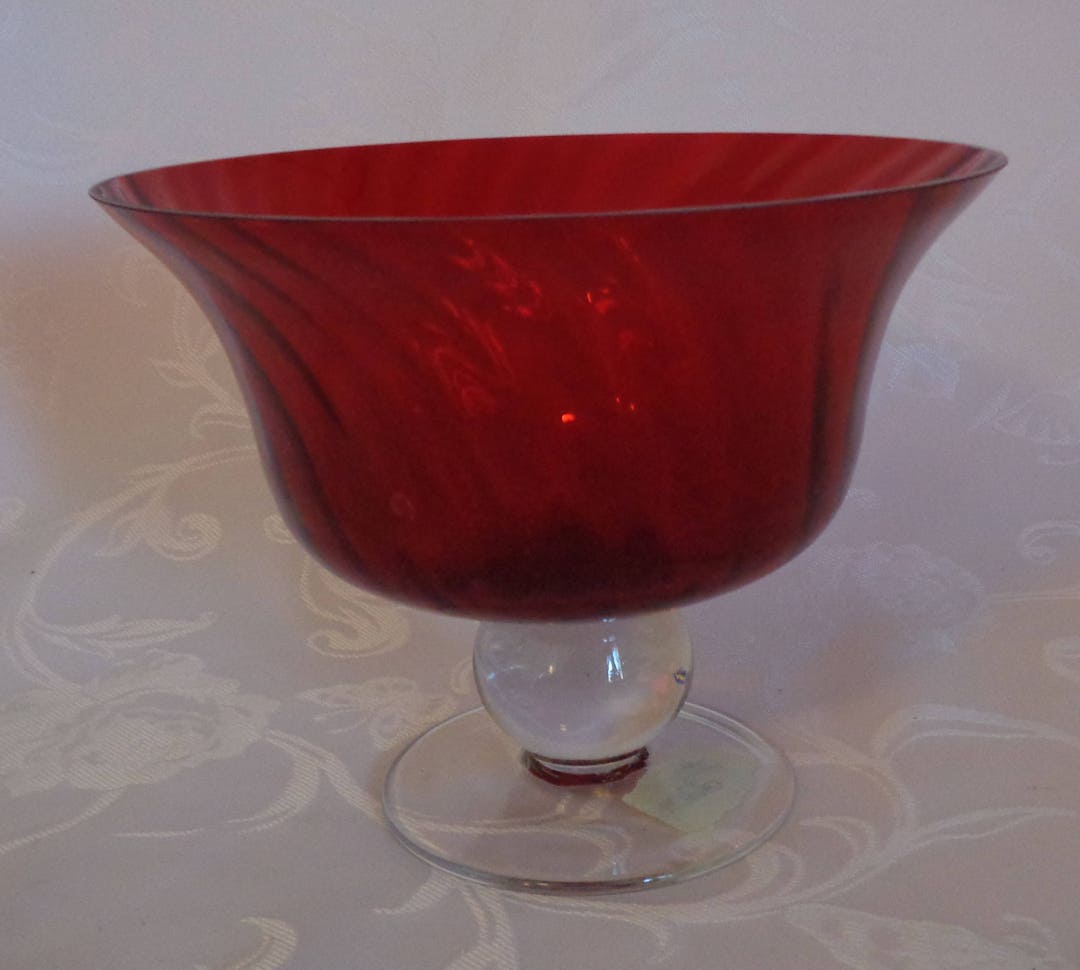 Vintage Ruby Red Ribbed Glass Compote Dish - Etsy
