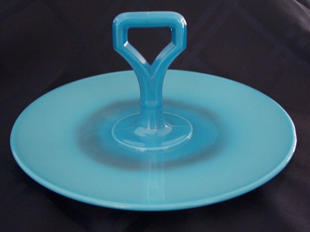 Bandeja vintage Cambridge Plainware Opaque Aqua Blue Sandwich Tray o ...