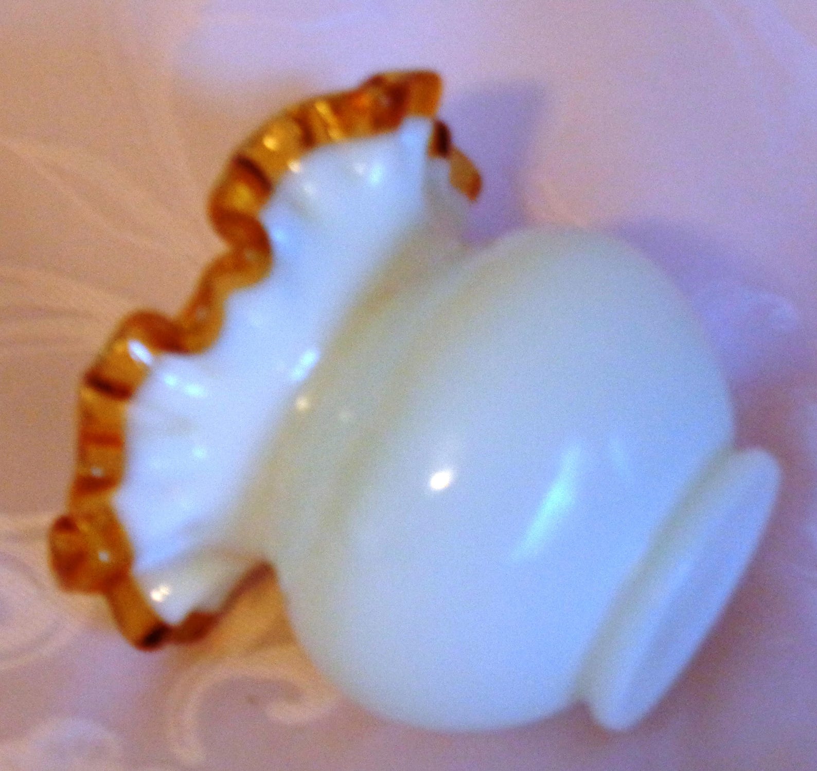 Vintage Fenton White Depression Glass Vase With Amber Crest - Etsy