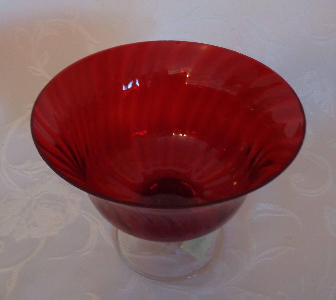 Vintage Ruby Red Ribbed Glass Compote Dish - Etsy