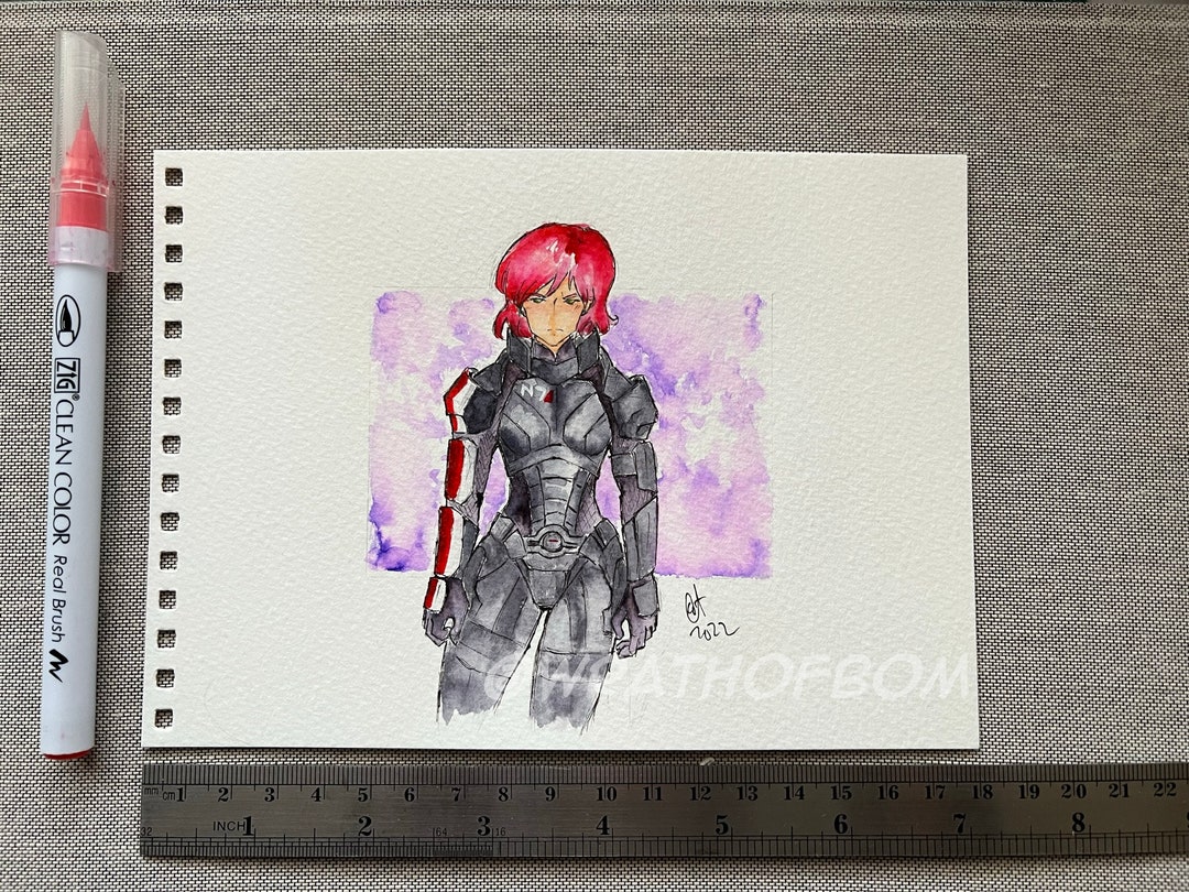 Mass Effect Femshep Commander Shepard Fan Art Watercolor Drawing - Etsy