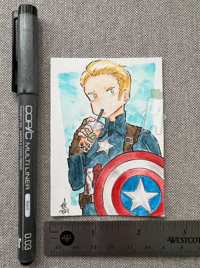 Captain America With Boba Tea Marvel MCU Fan Art Artist Trading Card - Etsy