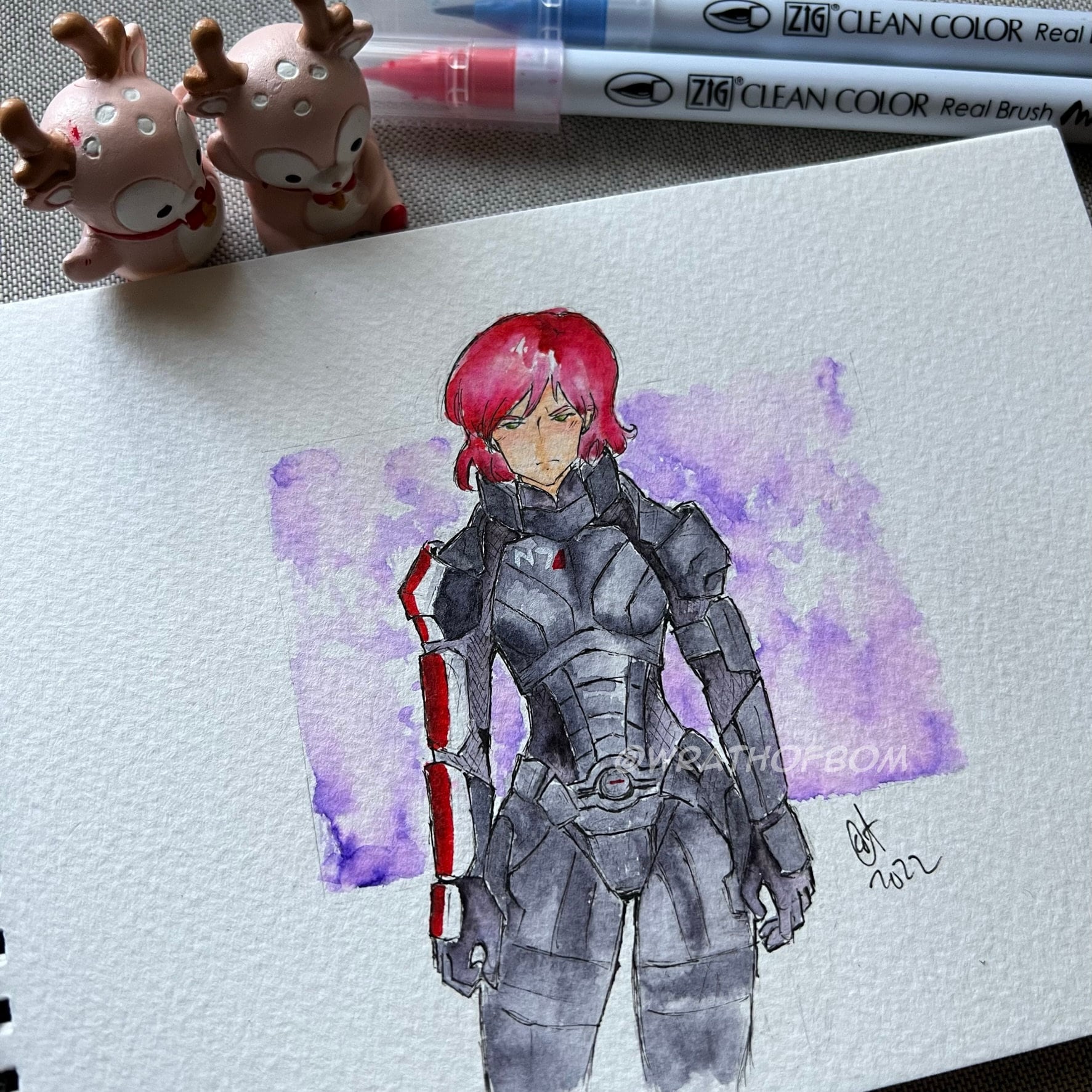 Mass Effect Femshep Commander Shepard Fan Art Watercolor Drawing - Etsy