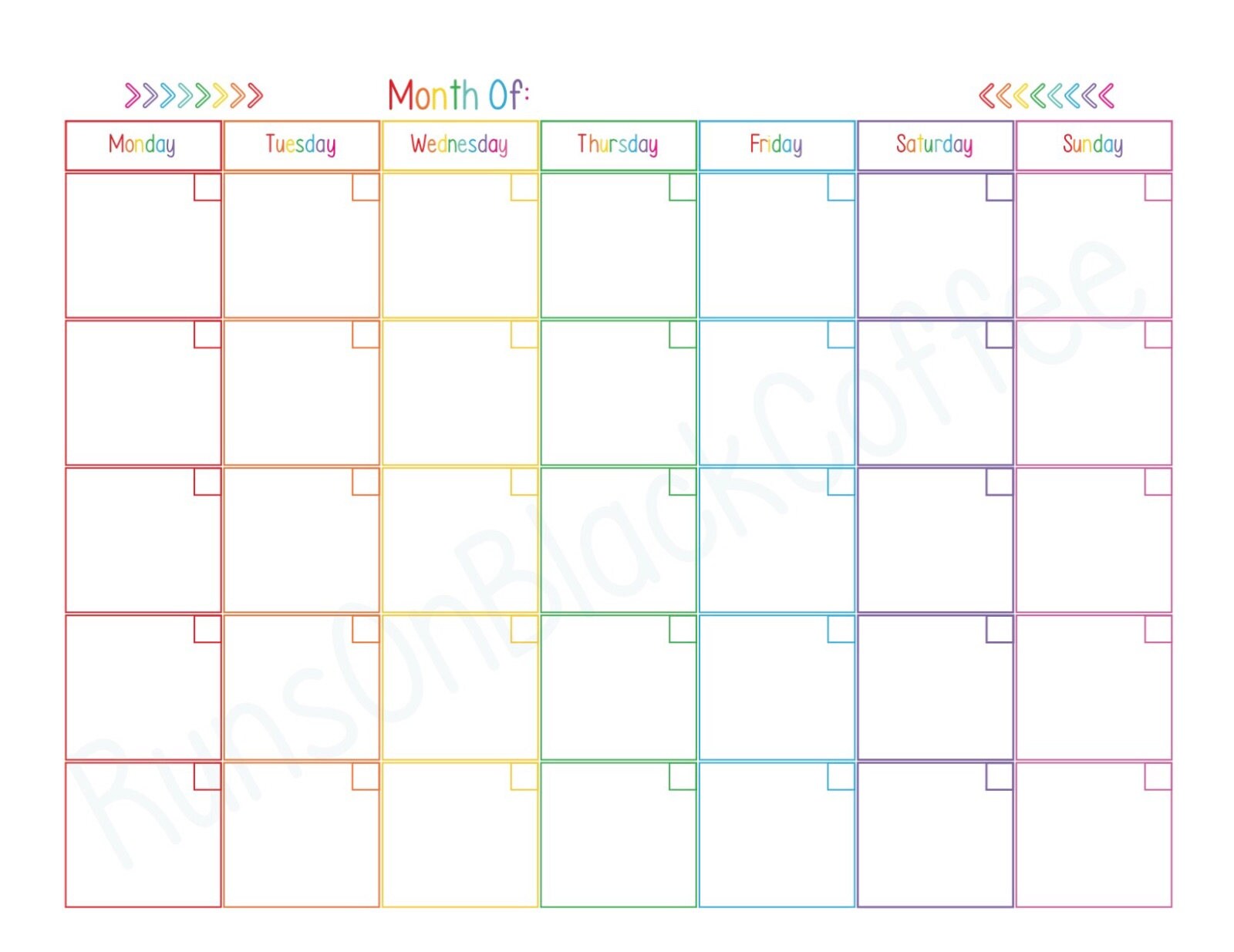 Printable Monthly Calendar. Monthly Planner. Blank. Monday - Sunday ...