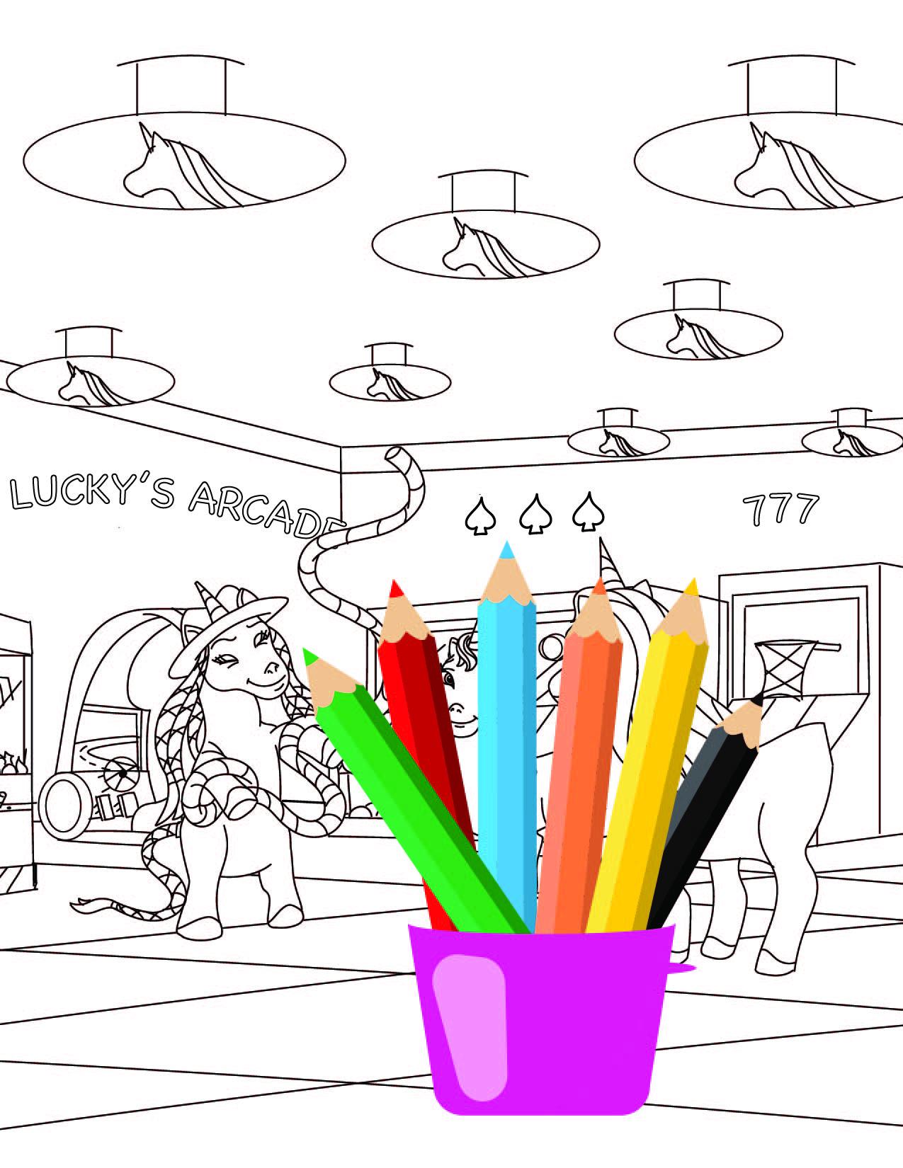Unicorns at the Arcade Coloring Page - Etsy