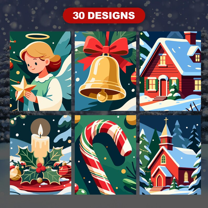 Easy Paint by Number Christmas Bundle: 30 Coloring Pages of Festive ...