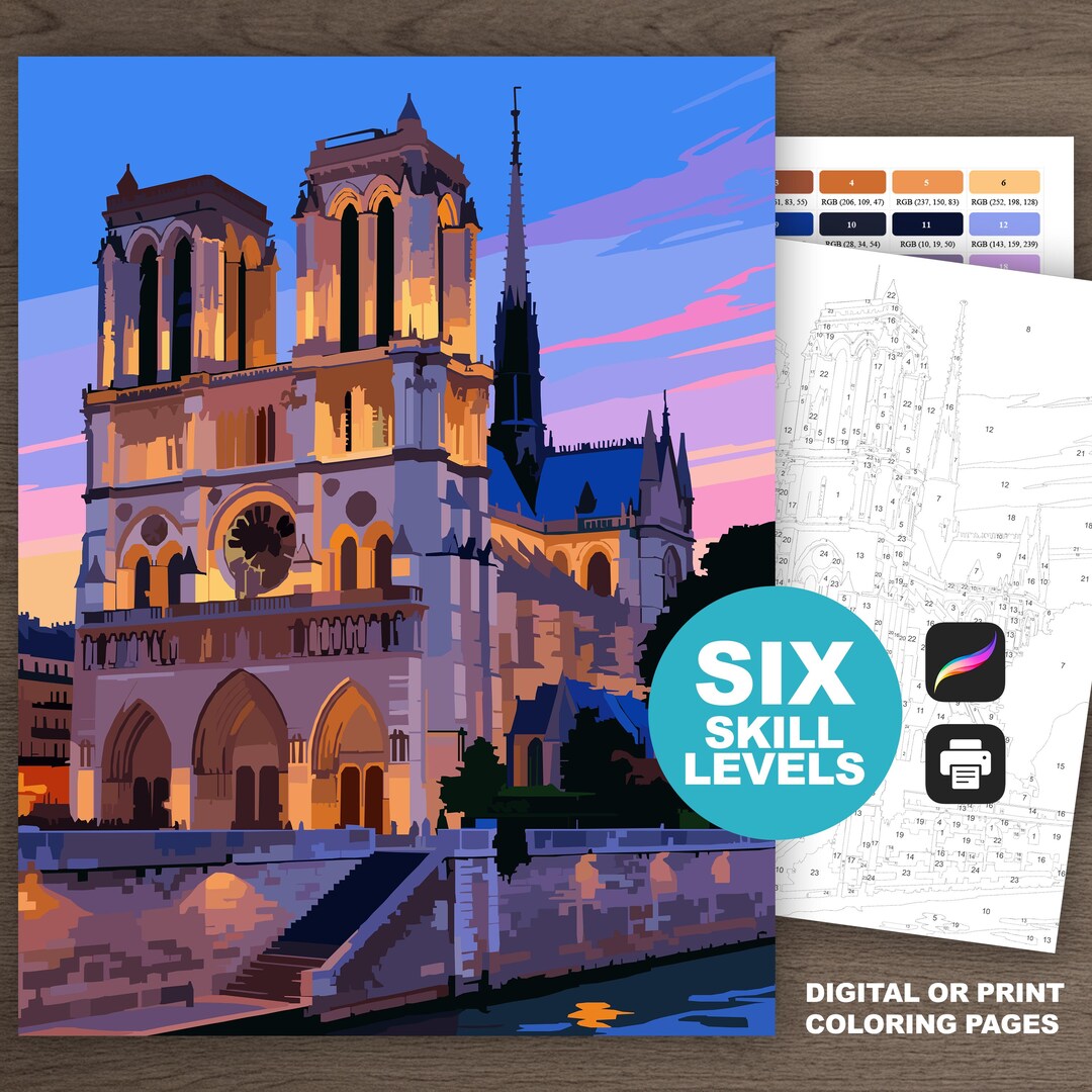 Notre Dame Paris Paint by Number Adult Coloring Pages | Digital for ...