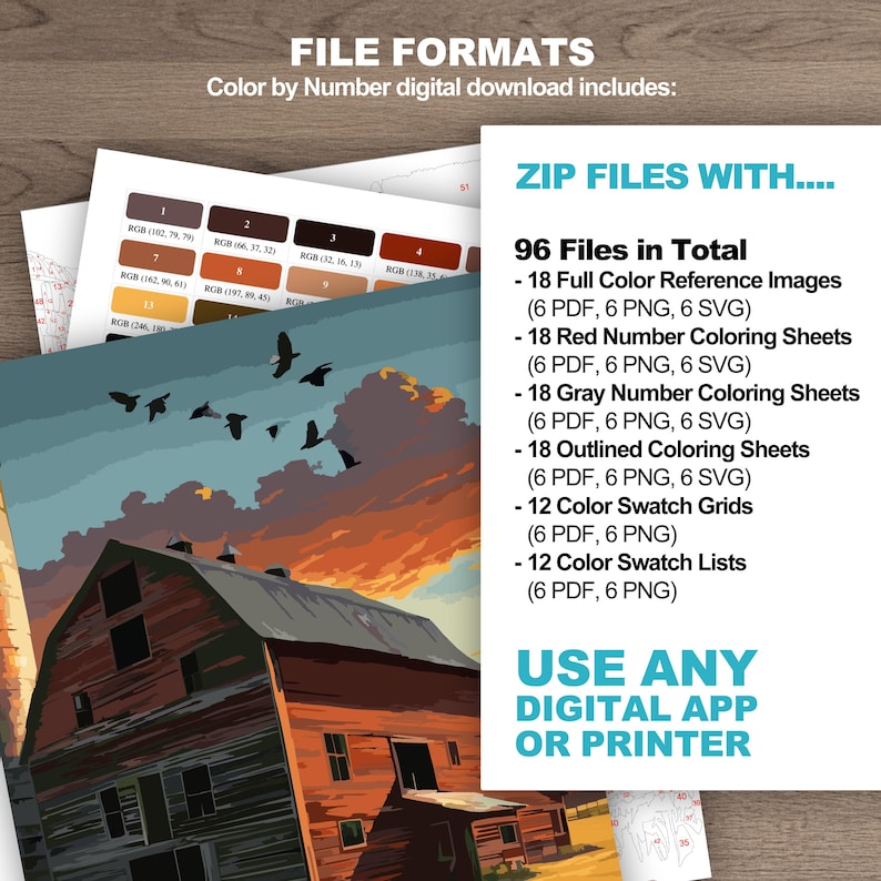 Color by Number Barn (6 Skill Levels): Paint by Numbers Printable ...