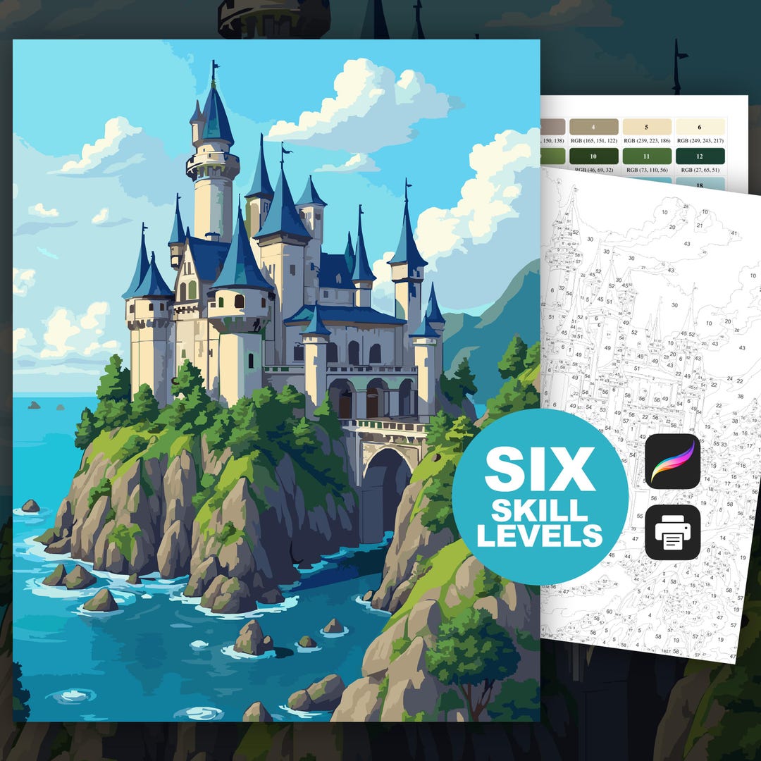 Castle Color by Number for Adults, Paint by Number Printable Coloring ...
