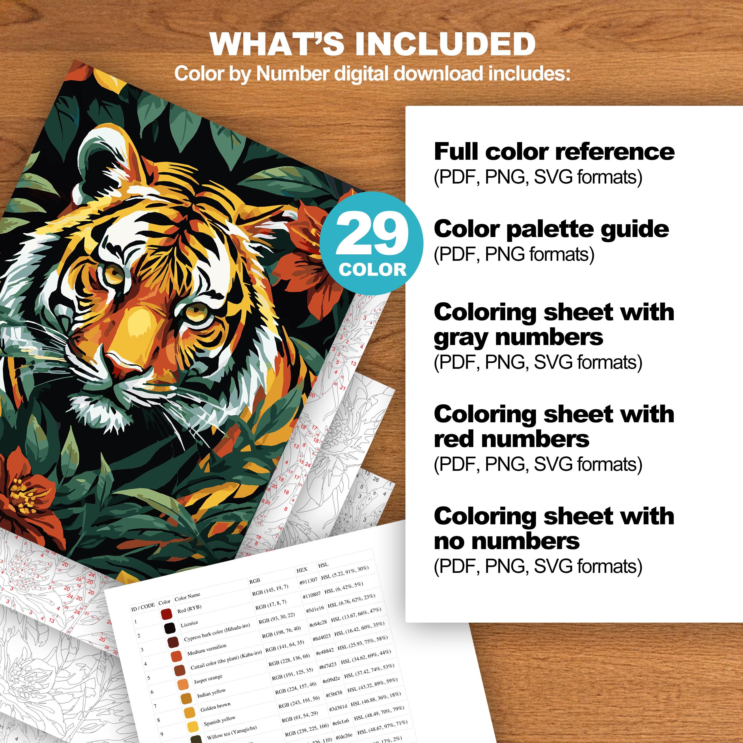 Color by Number Tiger Coloring Page Digital Download Printable ...