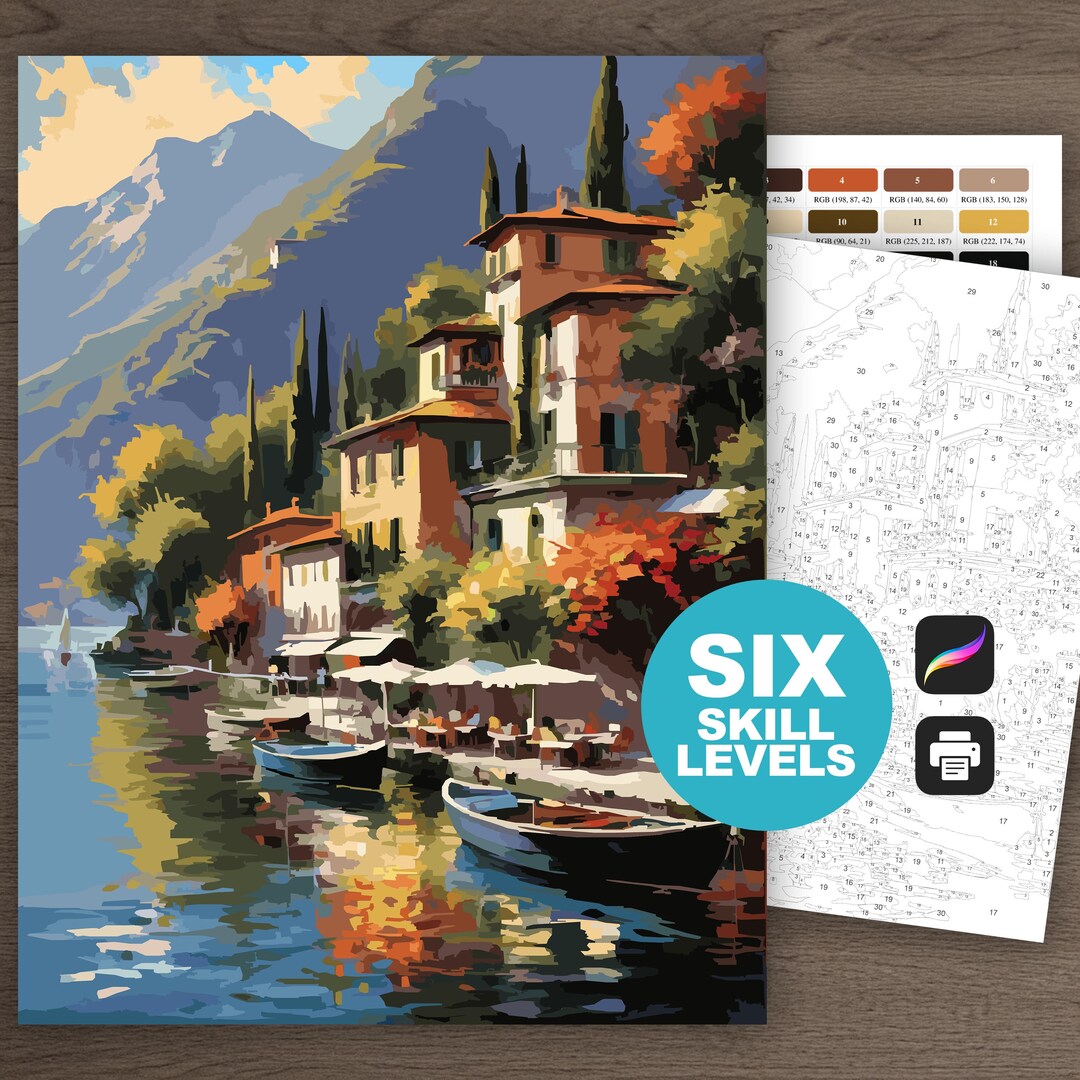 Color by Number Italian Villa (6 Skill Levels): Paint by Numbers ...