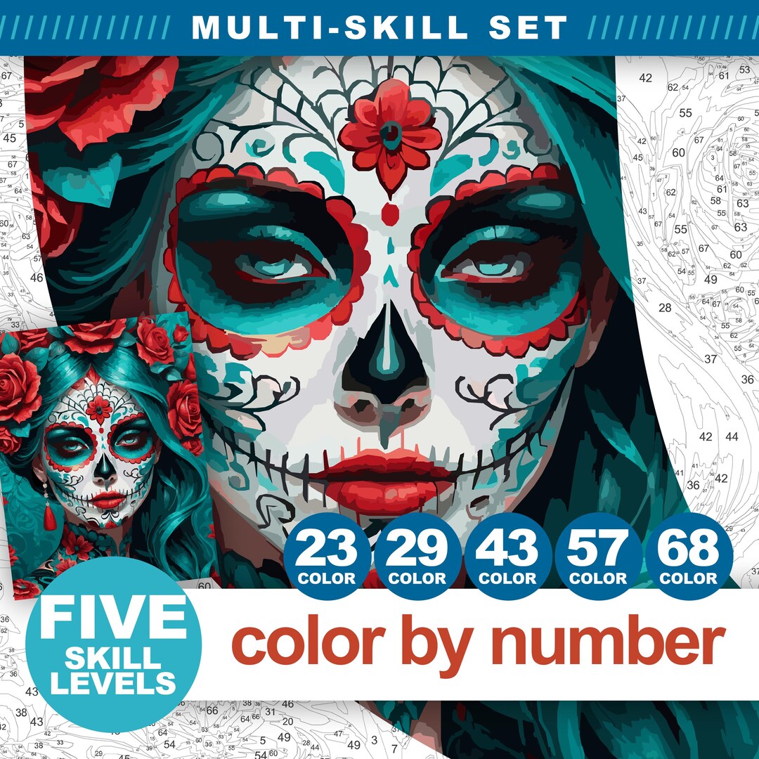 Sugar Skull Color by Number for Adults, Printable Coloring Page Digital ...