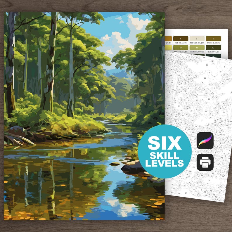 Creek Color by Number: Forest Scene Printable (digital Download) - Etsy