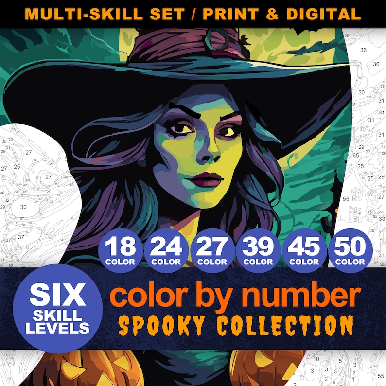 Color by Number Witch: Spooky Halloween Paint by Number Printable With ...
