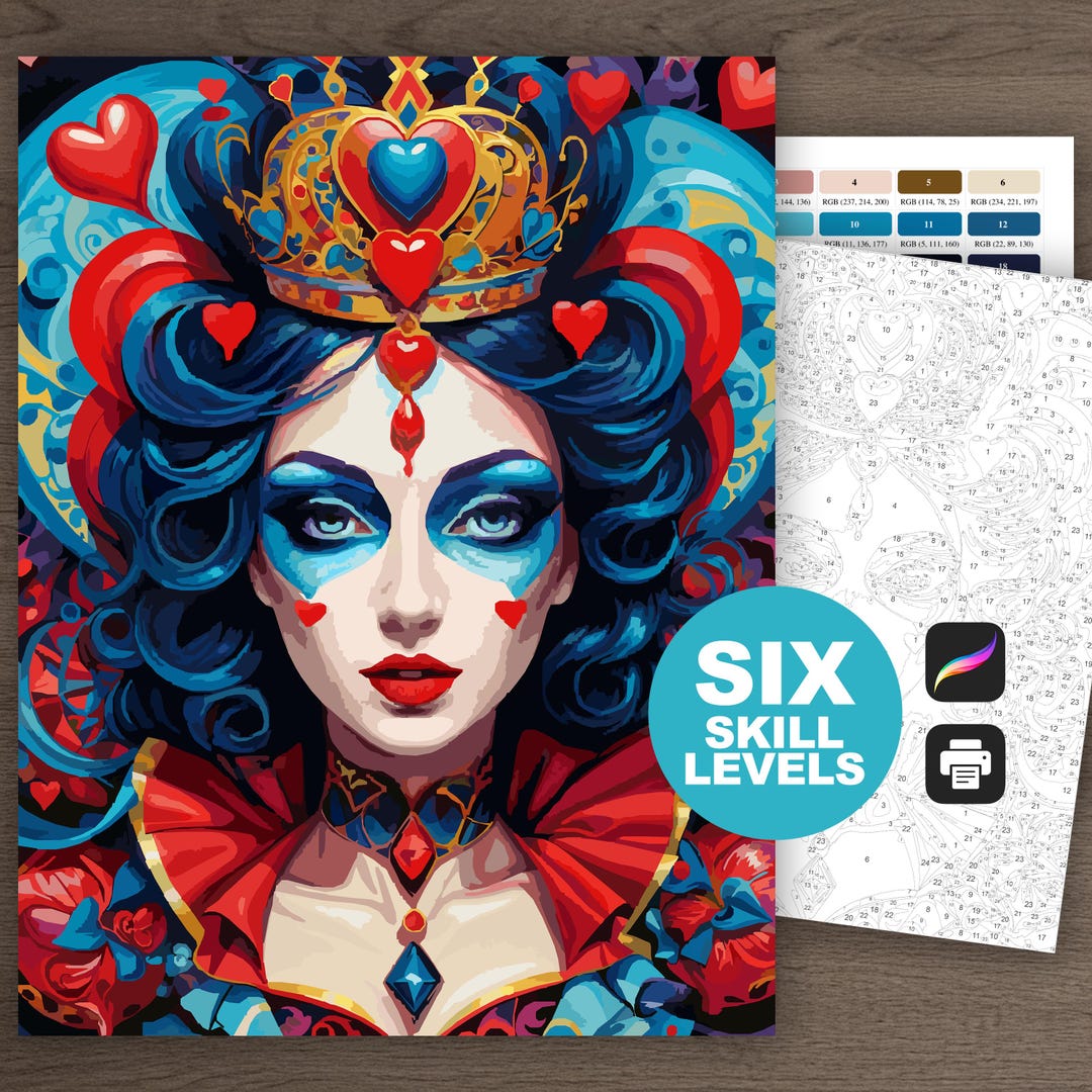 Color by Number Queen of Hearts Portrait (6 Skill Level): Paint by ...