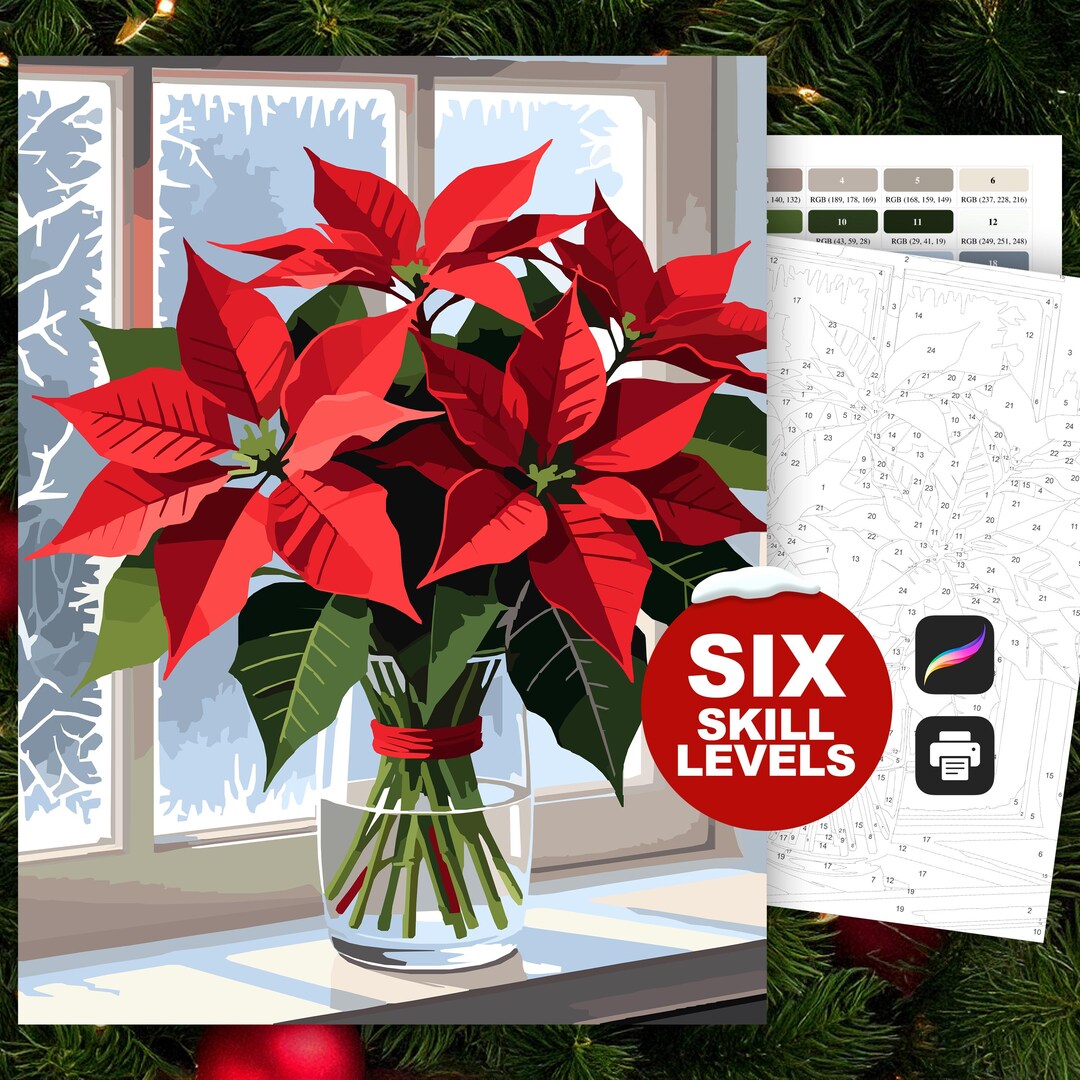 Christmas Flower Paint by Number: Poinsettia Coloring Pages (procreate ...