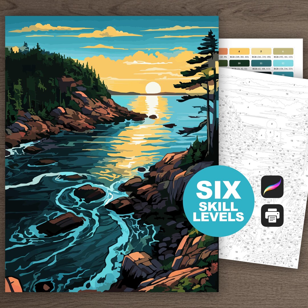 Color by Number Acadia National Park Painting by Numbers Printable and ...