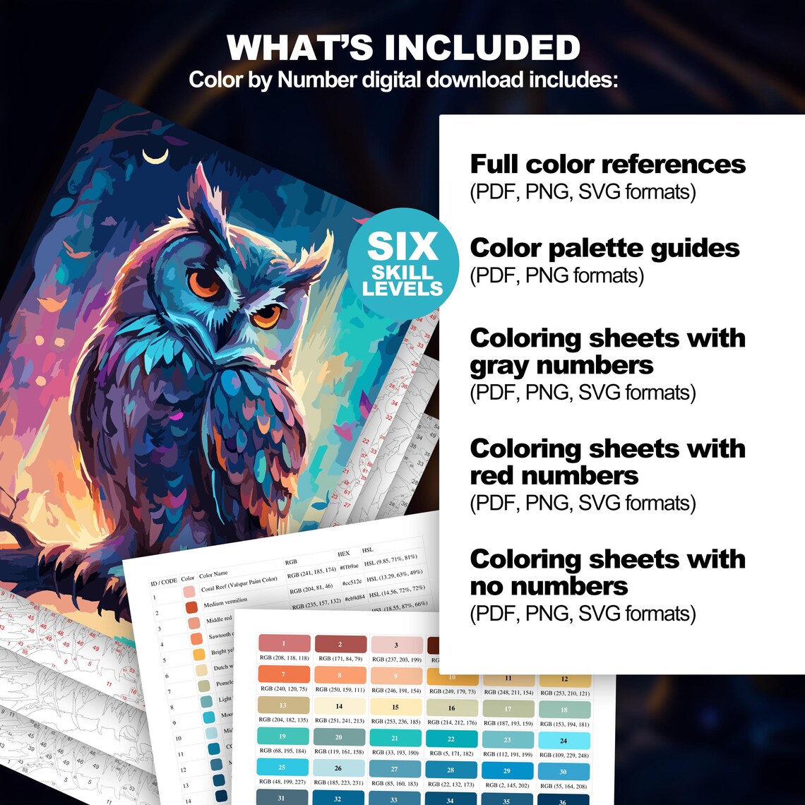 Color by Number Owl (6 Skill Levels): Paint by Numbers Printable ...