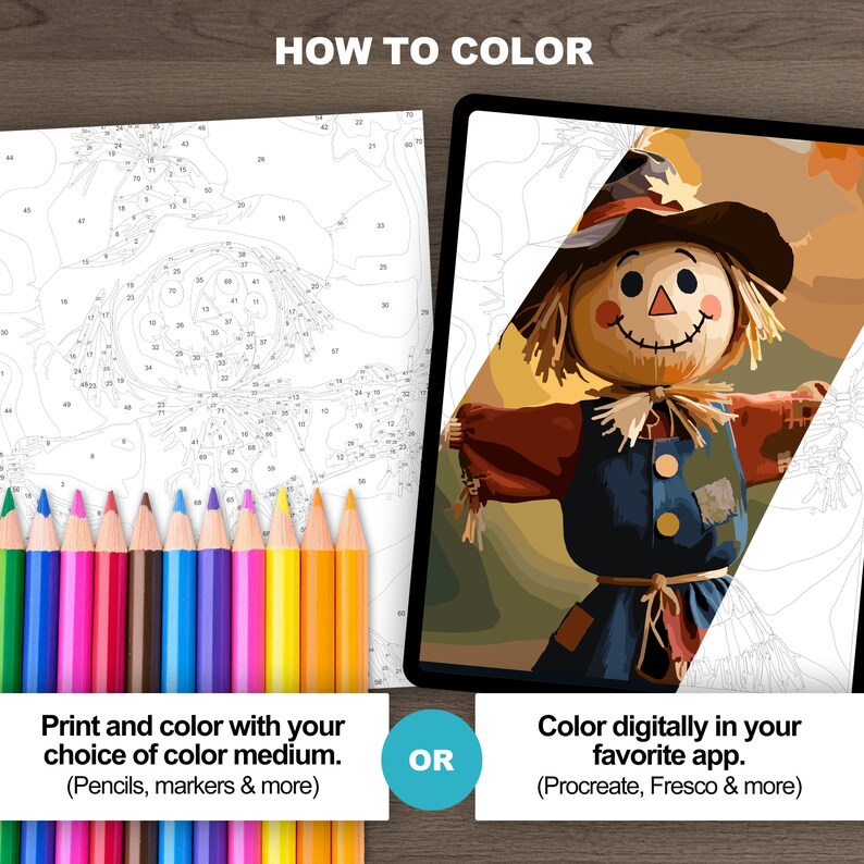 Printable Color by Number Cute Scarecrow: Painting by Numbers Autumn ...