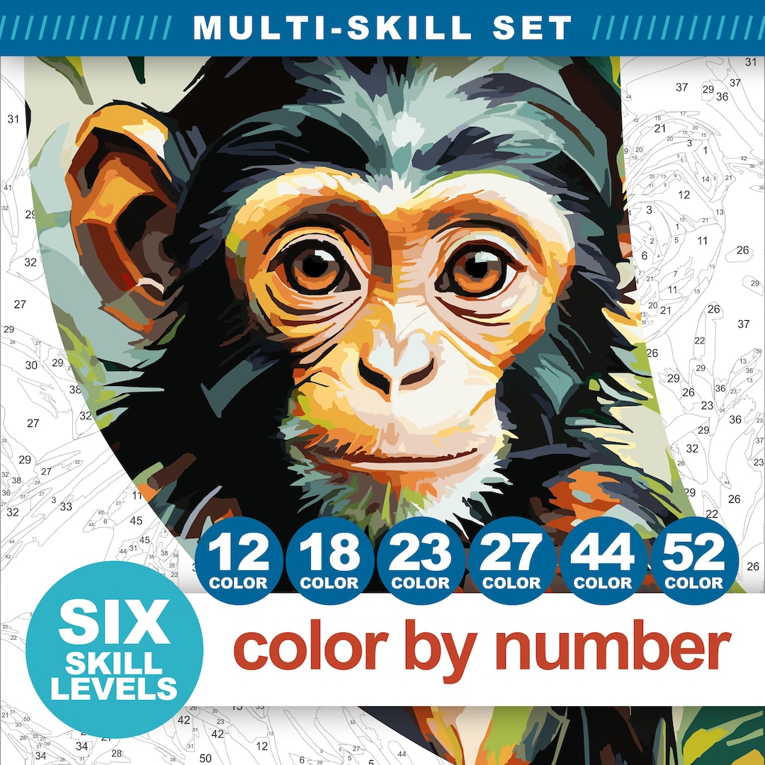 Monkey Color by Number for Adults Monkey Paint by Number Printable ...