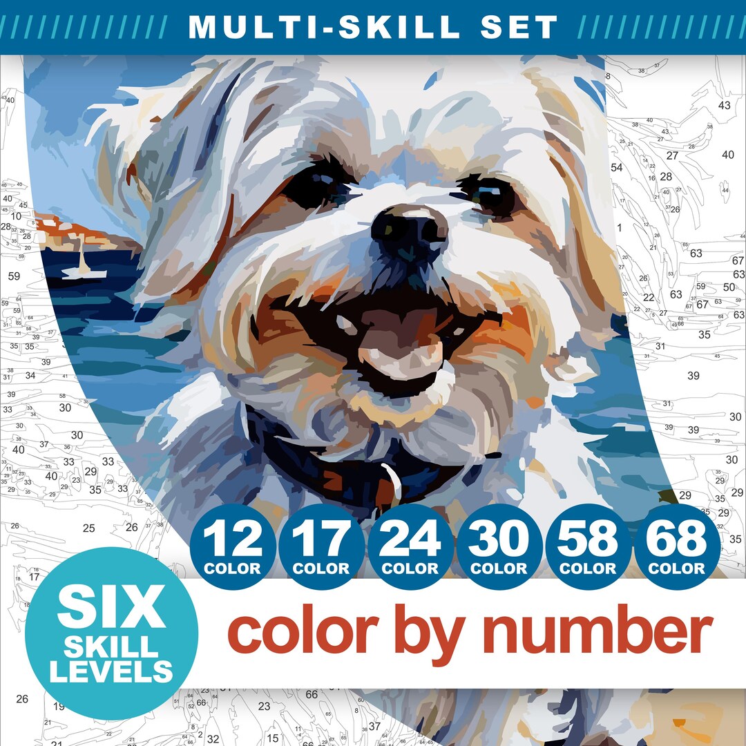 Maltese Color by Number for Adults Printable Dog Coloring Page Digital ...