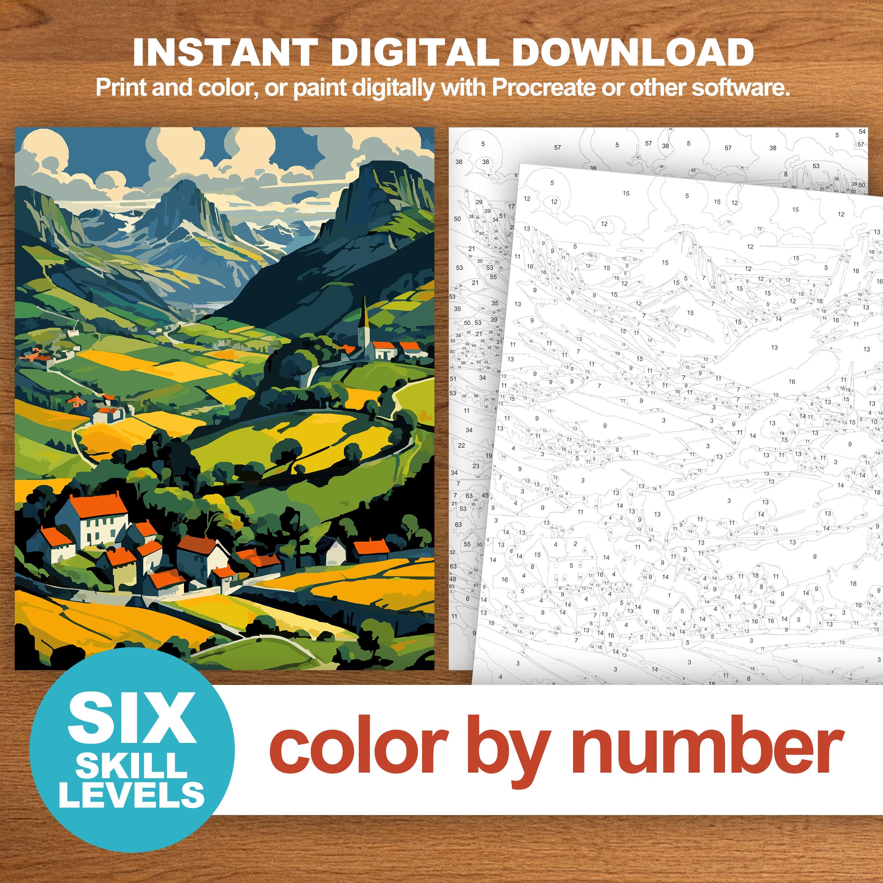 European Landscape Color by Number for Adults Paint by Number Printable ...
