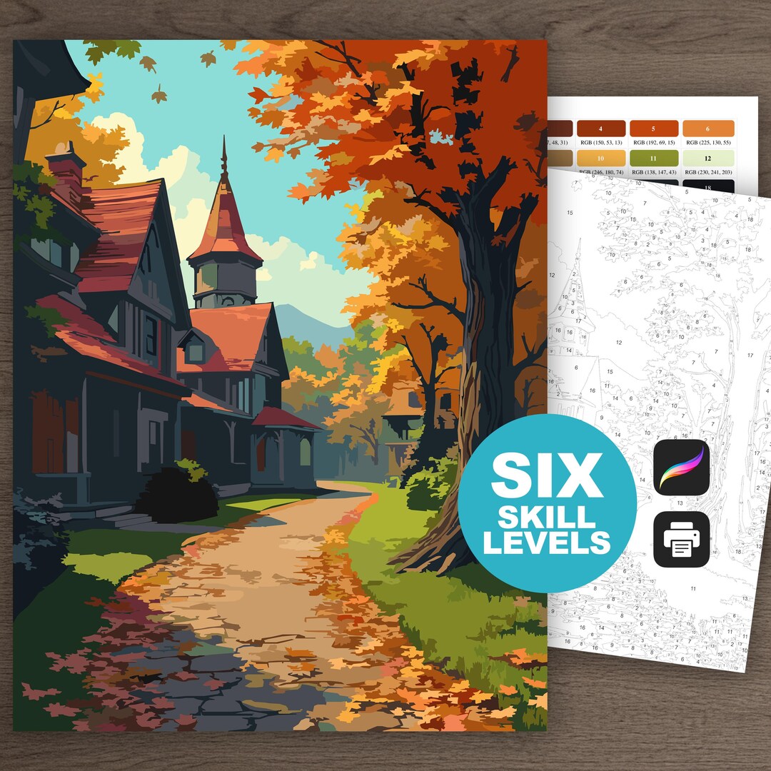 Color by Number Fall Landscape: Painting by Numbers Autumn Scene ...
