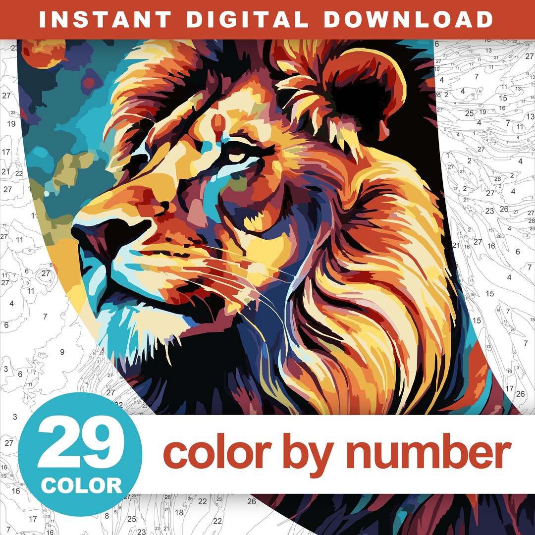 Lion Color by Number for Adults Printable Coloring Page Digital ...