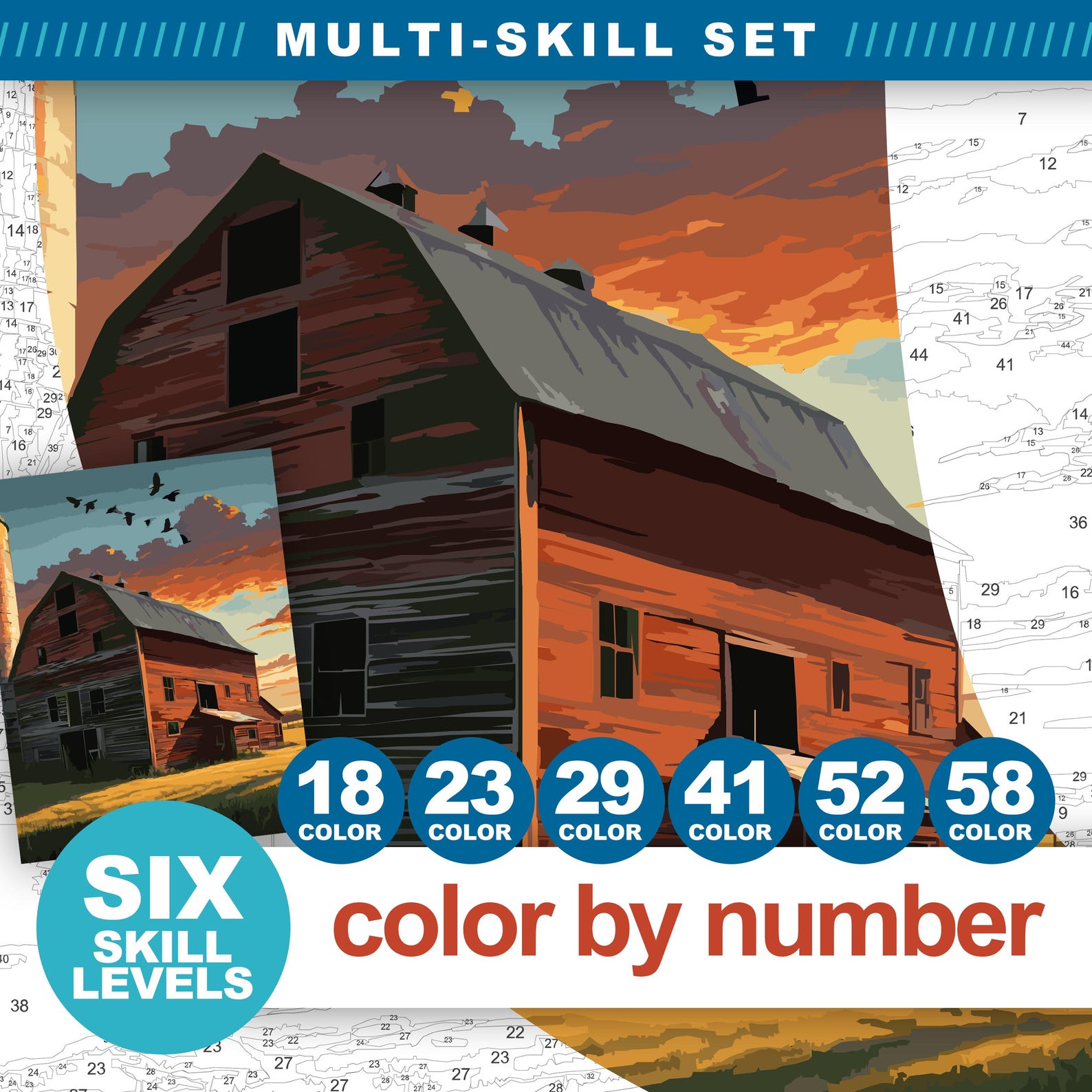 Color by Number Barn (6 Skill Levels): Paint by Numbers Printable ...