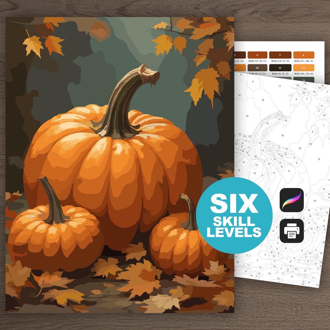 Color by Number Fall Pumpkins: Painting by Numbers Autumn Pumpkin Scene ...