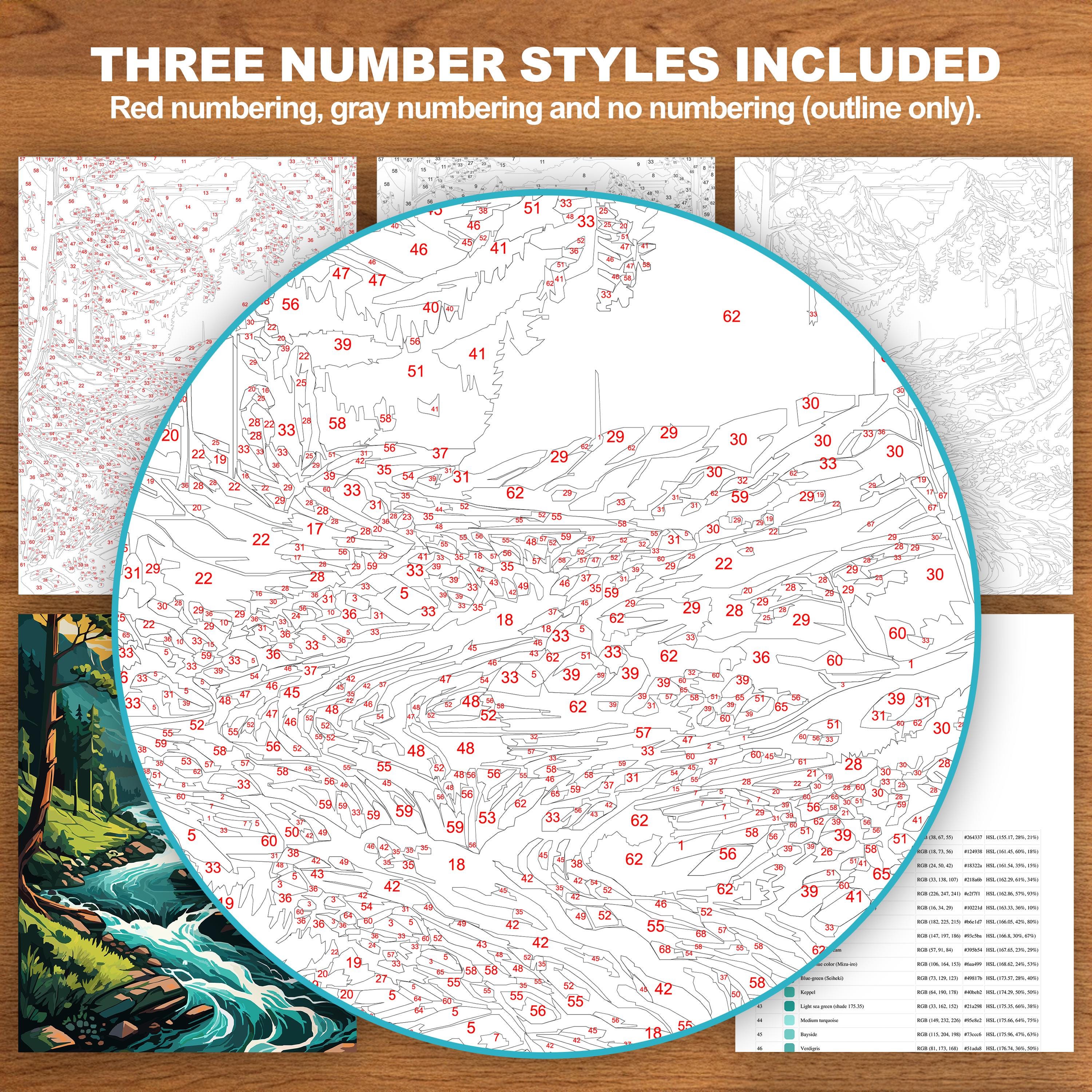 Color by Number Mountain River (6 Skill Levels) Digital Download ...