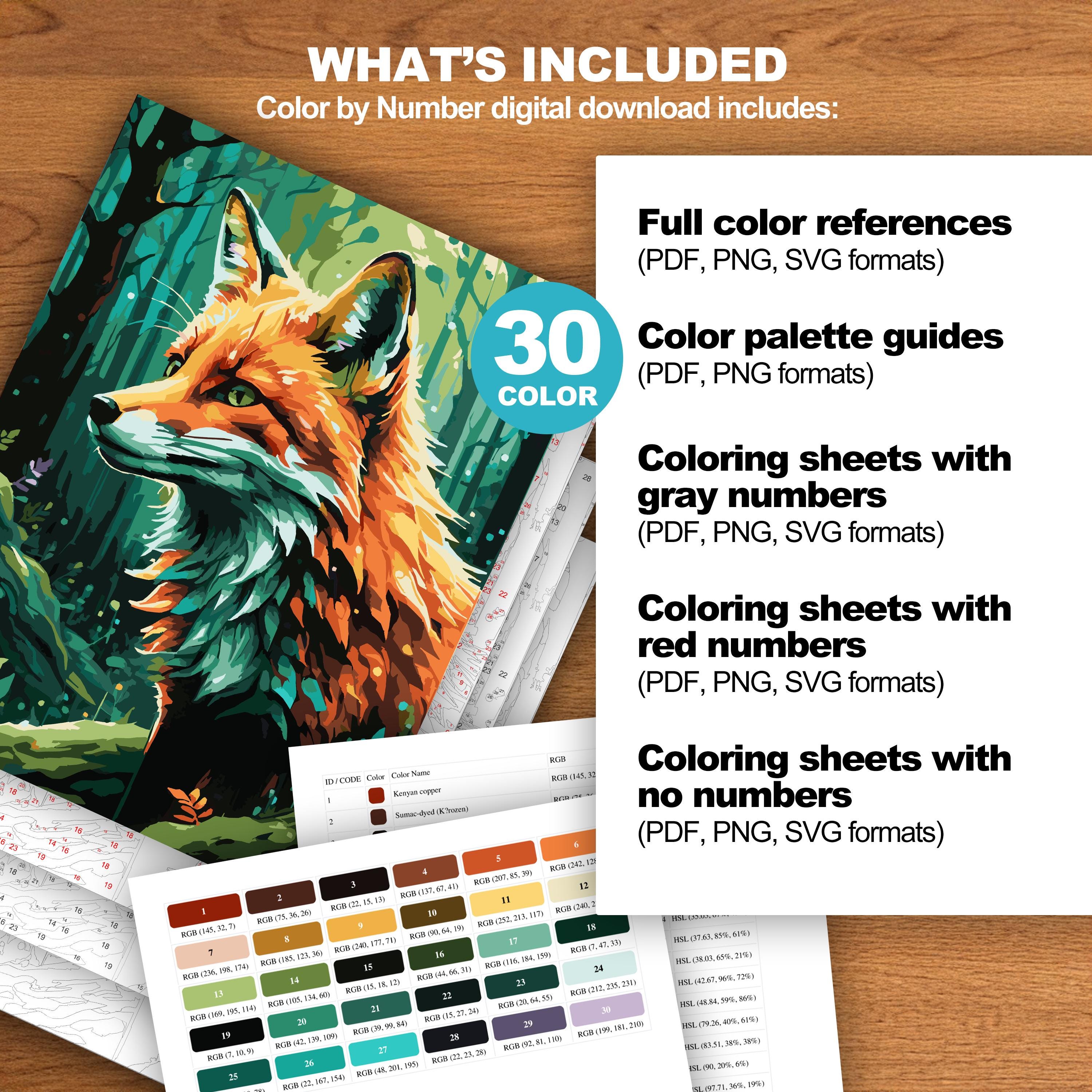 Fox Printable Color by Number (30-color) Digital Download, Digital ...