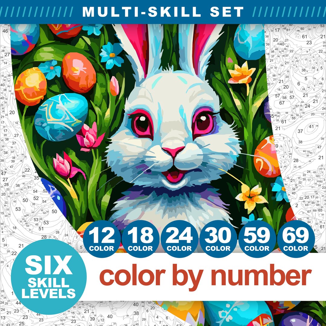 Easter Bunny Color by Number (6 Skill Levels) Digital Download ...