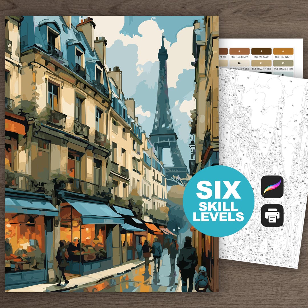 Paris Street Scene Color by Number for Adults Printable Coloring Page ...