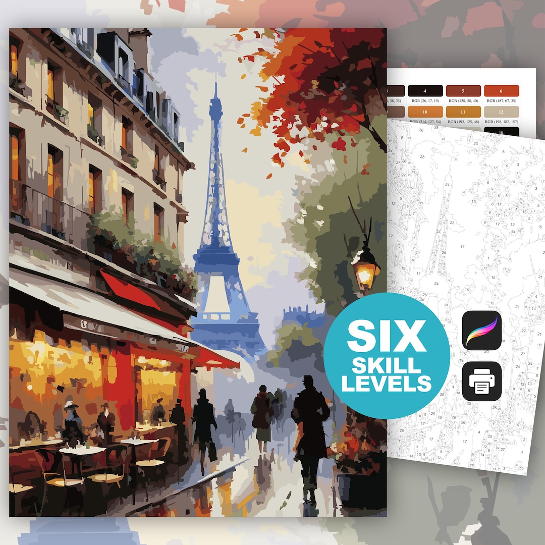 Paris Paint by Number Printable Coloring Page Digital Download Paris ...