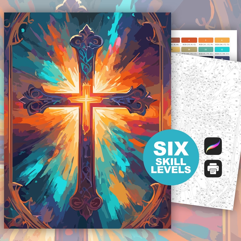 Color by Number Adult Printable Christian Cross Coloring Page Digital ...